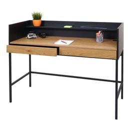 Schreibtisch MCW-J79, B&uuml;rotisch Computertisch Arbeitstisch, Schublade 120x50cm Holz Metall ~ Eiche-Optik