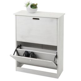 Schuhkipper MCW-K45, Schuhschrank Schuhregal, 81x60x25cm 2 Klappen, MDF aus Paulownia MVG-zertifiziert ~ shabby weiß