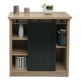 Kommode MCW-K75, Schrank Regal, Schiebetüre 5 Staufächer, Holz-Optik Industrial Metall 84x80x40cm ~ naturfarben