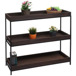 Regal MCW-K71, Standregal Pflanzregal B&uuml;cherregal, Holz Metall 3 Ablagen 90x100x35cm ~ dunkelbraun