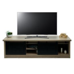 TV-Rack MCW-K75, Fernsehtisch TV-Board, Schiebet&uuml;ren Stauf&auml;cher, Holz-Optik Industrial Metall 43x150x40cm ~ naturfarben