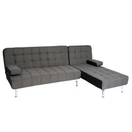 Schlafsofa MCW-K22, Couch Ecksofa Sofa, Liegefl&auml;che links/rechts Schlaffunktion 236cm ~ Stoff/Textil dunkelgrau, schwarz