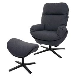 Relaxsessel + Hocker MCW-L12, Fernsehsessel Sessel Schaukelstuhl Wippfunktion, drehbar, Metall Stoff/Textil ~ dunkelgrau