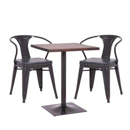 Set Bistrotisch 2x Esszimmerstuhl MCW-H10d, Stuhl Tisch Küchenstuhl Gastronomie MVG ~ schwarz-grau, Tisch dunkelbraun