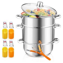 Dampfentsafter Induktion Entsafter Saftpresse Obst Fruchtentsafter Edelstahl 8 Liter ø 26cm - silber - Silber - Tolletour