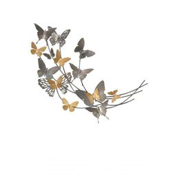 Wandobjekt aus Metall Butterfly, grau/gold