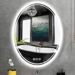 Luvodi - Badspiegel mit Beleuchtung, Oval led Wandspiegel Badezimmerspiegel mit 3 Touchschalter, weiß/Tagelicht/Warmweiß Licht, Beschlagfrei, 60 x 80