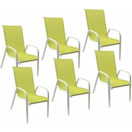 Happy Garden - 6er-Set marbella Stühle aus grünem Textilene - weißes Aluminium - Grün