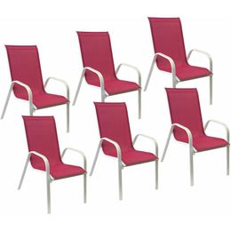 Happy Garden - 6er-Set marbella Stühle aus rosa Textilene - weißes Aluminium - Rosa