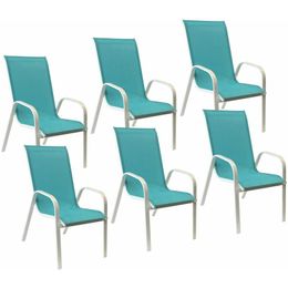6er-Set MARBELLA Stühle aus blauem Textilene - weißes Aluminium - Blau