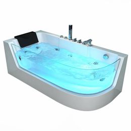 Whirlpool Badewanne - carica Rechts weiß mit Heizung und Massage - Maße: 170 x 80 x 59 cm i Eckwanne, Indoor Badewanne - Home Deluxe