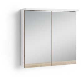 ByLiving - Badezimmer Spiegelschrank Marino mit LED-Beleuchtung und Steckdose / Moderner, 2-türiger Spiegel Hängeschrank in schnee-weiß matt und