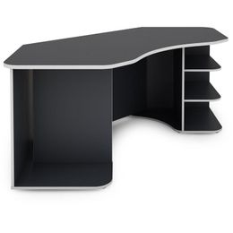 ByLiving - Schreibtisch thanatos / Gaming-Tisch in Anthrazit mit Kanten in Weiß / Eck-Schreibtisch mit viel Stauraum und xxl Tischplatte /