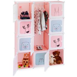 Relaxdays Steckregal Kinderzimmer, Mädchen, lustige Motive, Kunststoff, DIY Schrank mit Türen, HBT 145x110x37,5 cm, rosa