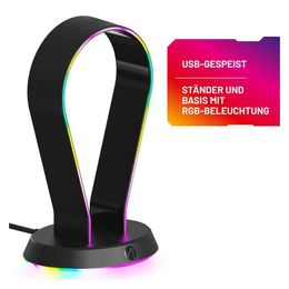 STEALTH LED Headset Ständer mit USB Ports Gaming-Headset Zubehör (12 RGB Beleuchtungseffekte), schwarz