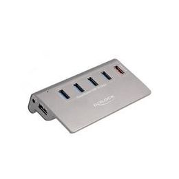 Delock USB 10 Gbps Hub mit 4 USB Typ-A Ports + 1 Schnellladeport, USB-Hub grau, inkl. Netzteil