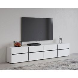 Inosign Lowboard Cross, moderne grifflose TV-Kommode,4 Klappen/4 Schubkästen, Breite 225 cm, TV-Schrank mit viel Stauraum, TV-Board, weiß