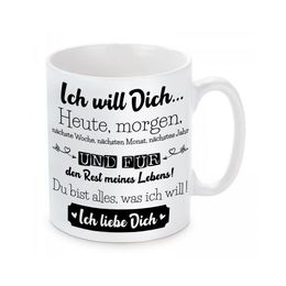 Herzbotschaft Tasse Kaffeebecher mit Motiv Ich will Dich Heute