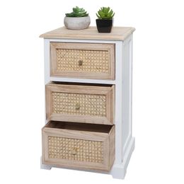 Kommode MCW-K87, Schubladenschrank Schrank, Holz Rattan 63x40x28cm ~ wei&szlig;, naturfarben