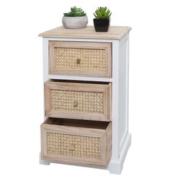 Kommode MCW-K87, Schubladenschrank Schrank, Holz Rattan 63x40x28cm ~ weiß, naturfarben