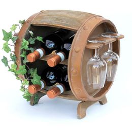 DanDiBo - Weinregal Holz Weinfass Braun 33 cm 2110 Bar Flaschenregal Flaschenständer Klein Fass Holzfass mit Glashalter
