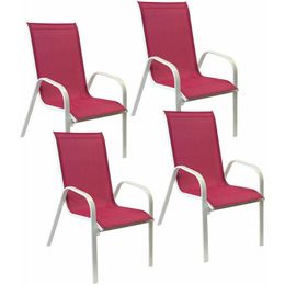 Satz von 4 Stühlen marbella aus rosa Textilene - weißes Aluminium - Rosa