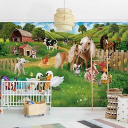 MICASIA Fototapete Kinderzimmer - Animal Club International - Tiere auf dem Bauernhof - Fototapete Breit Größe HxB: 190cm x 288cm