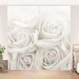 MICASIA Schiebegardinen Set - Weiße Rosen - 4 Flächenvorhänge Größe HxB: 250 x 240cm (4 Flächenvorhänge á 250 x 60cm) Aufhängungssystem: Ohne Aufhängung