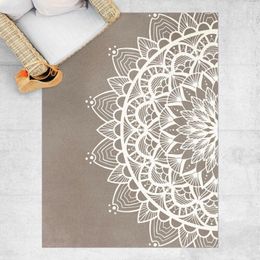 MICASIA Vinyl-Teppich - Mandala Illustration shabby weiß beige - Hochformat 4:3 Größe HxB: 160cm x 120cm