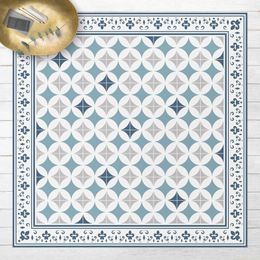 MICASIA Vinyl-Teppich - Geometrische Fliesen Kreisblüten Dunkelblau mit Bordüre - Quadrat 1:1 Größe HxB: 40cm x 40cm