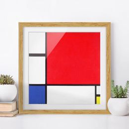 MICASIA Bild mit Rahmen - Piet Mondrian - Komposition Rot Blau Gelb Größe HxB: 50cm x 50cm, Rahmen: Eiche