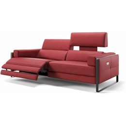 Leder 3-Sitzer milo Rot 214 x 101 x 89 cm Füße: Schwarz - Rot - Sofanella