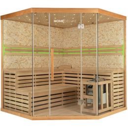 Home Deluxe Traditionelle Sauna - Skyline xl Big Kunststeinwand - 200 x 200 x 210 cm, für 2-6 Personen, Hemlocktanne, inkl. Saunazubehör i Dampfsauna