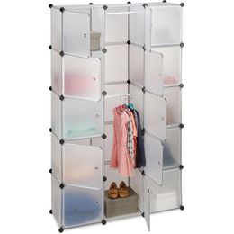 Regalsystem Kleiderschrank mit 11 Fächern, Garderobe mit 2 Kleiderstangen, Kunststoff Steckregal, transparent - Relaxdays