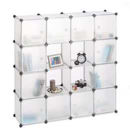 Steckregal aus Kunststoff, erweiterbares 16 Fächer Regalsystem, diy Standregal 127x127x31,5 cm, transparent - Relaxdays
