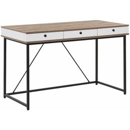 Beliani - Schreibtisch heller Holzfarbton/weiß Spanplatte/Metall mit 3 Schubladen 120x60 cm Büro Kinderzimmer Schule - Weiß