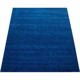 Teppich Wohnzimmer Kurzflor Naturfaser Einfarbig Handgearbeitet Gabbeh 160x230 cm, Blau - Paco Home