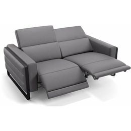 Sofanella Leder 2-Sitzer DELTONA Grau 180 x 113 x 78 cm Füße: Schwarz - Grau