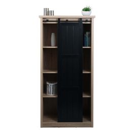 Schrank MCW-K75, Kommode Highboard, Schiebetüre 8 Staufächer, Holz-Optik Industrial Metall 163x76x38cm ~ naturfarben