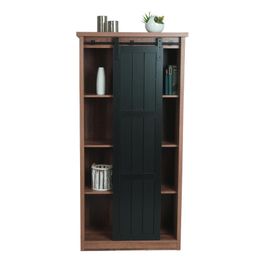 Schrank MCW-K75, Kommode Highboard, Schiebetüre 8 Staufächer, Holz-Optik Industrial Metall 163x76x38cm ~ braun