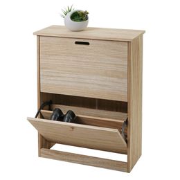 Schuhkipper MCW-K45, Schuhschrank Schuhregal, 81x60x25cm 2 Klappen, Paulownia Holz MVG-zertifiziert ~ naturbraun