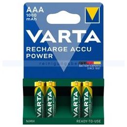 Akku Batterien Varta Recharge Accu Power AAA R3 1000 mAh 4 Stück/Blister, sofort einsatzbereit da vorgeladen, 1,2 V