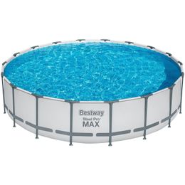 Bestway Framepool Steel Pro MAX™ (Komplett-Set), Frame Pool mit Filterpumpe Ø 549x122 cm, lichtgrau, grau