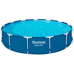 Bestway Framepool Steel Pro™ (Set), Frame Pool mit Filterpumpe Ø 396x84 cm, dunkelblau, blau