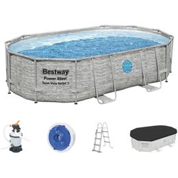 Bestway Framepool PowerSteelPoolSet oval (5-tlg), 5-tlg., BxLxH: 305x488x107 cm, mit Sandfilteranlage, grau