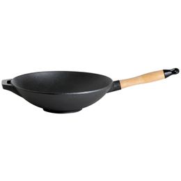 Paella World International Wok aus Gusseisen mit Holzgriff in verschiedenen Größen, Gusseisen