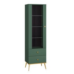Lomadox Vitrine FASANO-131 in grün mit Glastür und Glasböden, B/H/T ca. 190/55/40 cm