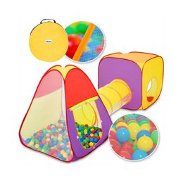 KIDUKU Spielzelt 3-teiliges Bällebad Babyzelt + Krabbeltunnel + 200 Bälle + Tasche Kinderspielzelt für drinnen und draußen