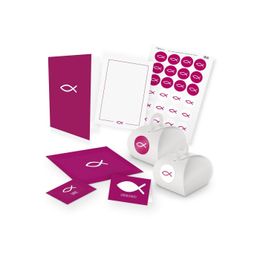 itenga Geschenkbox itenga Komplettset FISCH Pink Karten Gastgeschenkboxen Danksagung Tisc