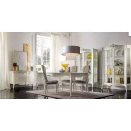 JVmoebel Esszimmer-Set Luxus Esszimmer Set 7tlg Weiß Holz Vitrine 4x Stühle Tisch
